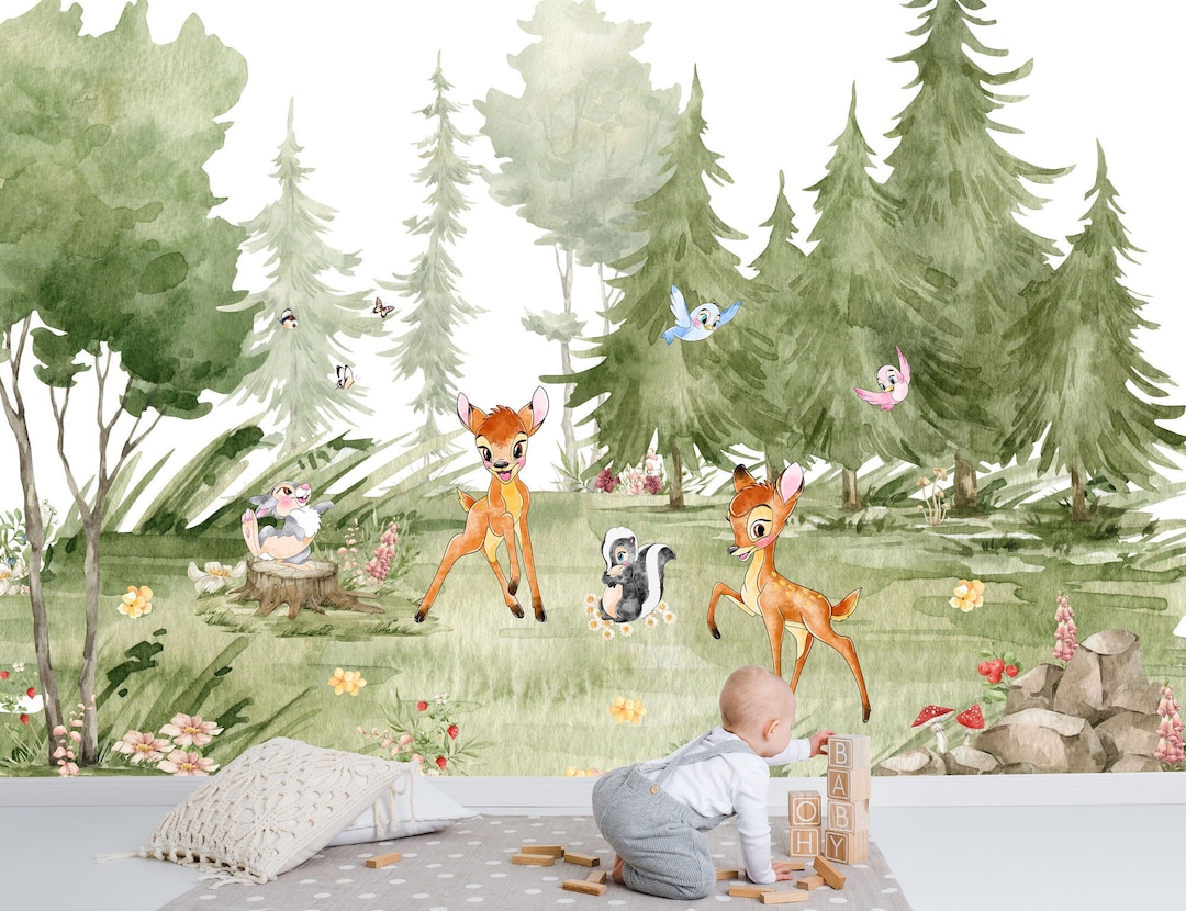 Watercolor Bambi Wall Mural | A Life in the Woods Wallpaper | Nursery ...