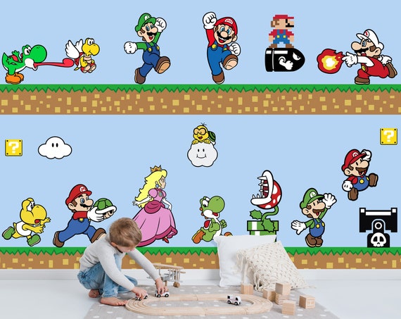 Super Mario Wall Mural Mario Wall Mural Super Mario | Etsy