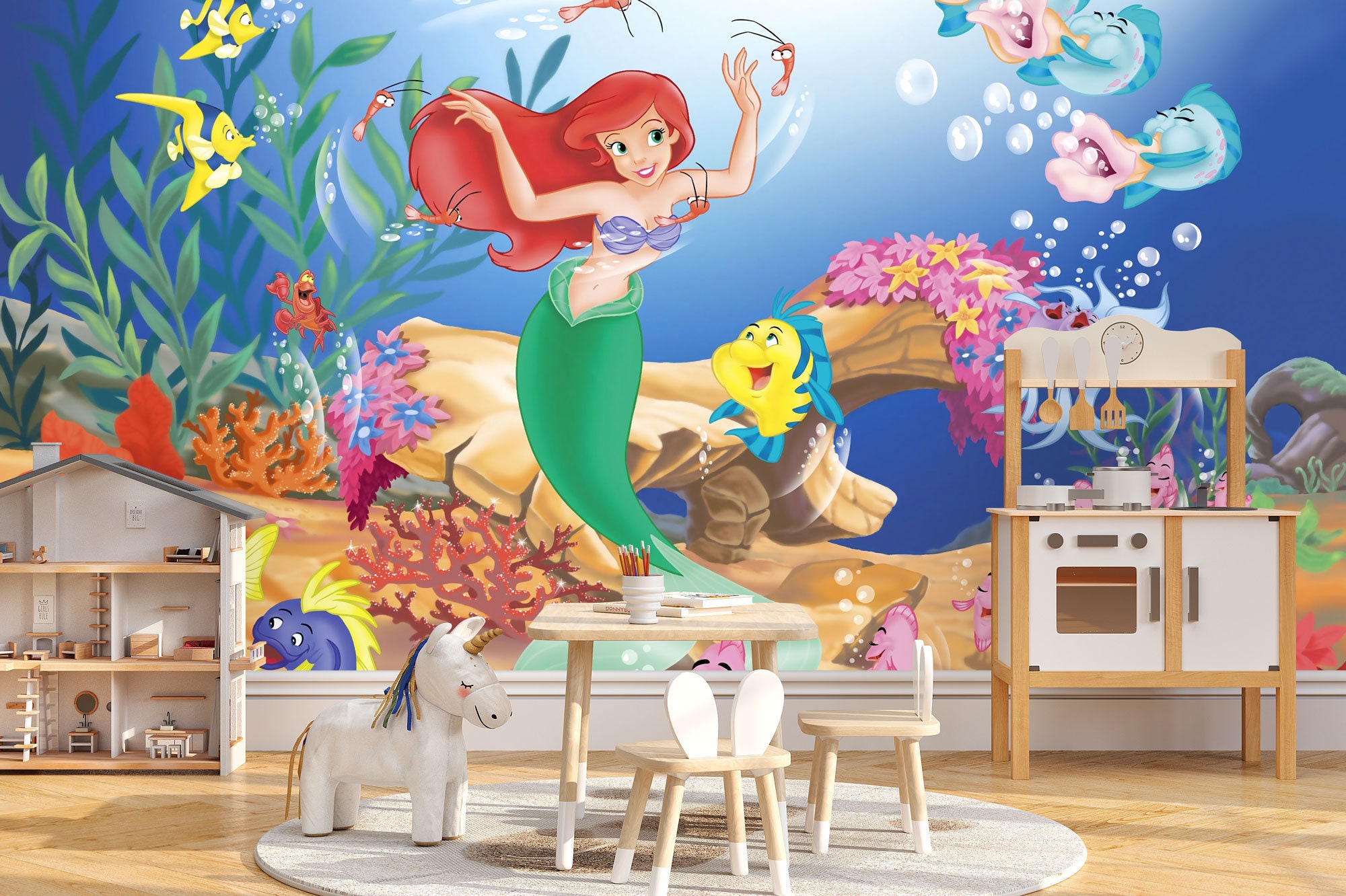 The Little Mermaid Wall Mural Ariel Wallpaper Nursery Decor Children ...