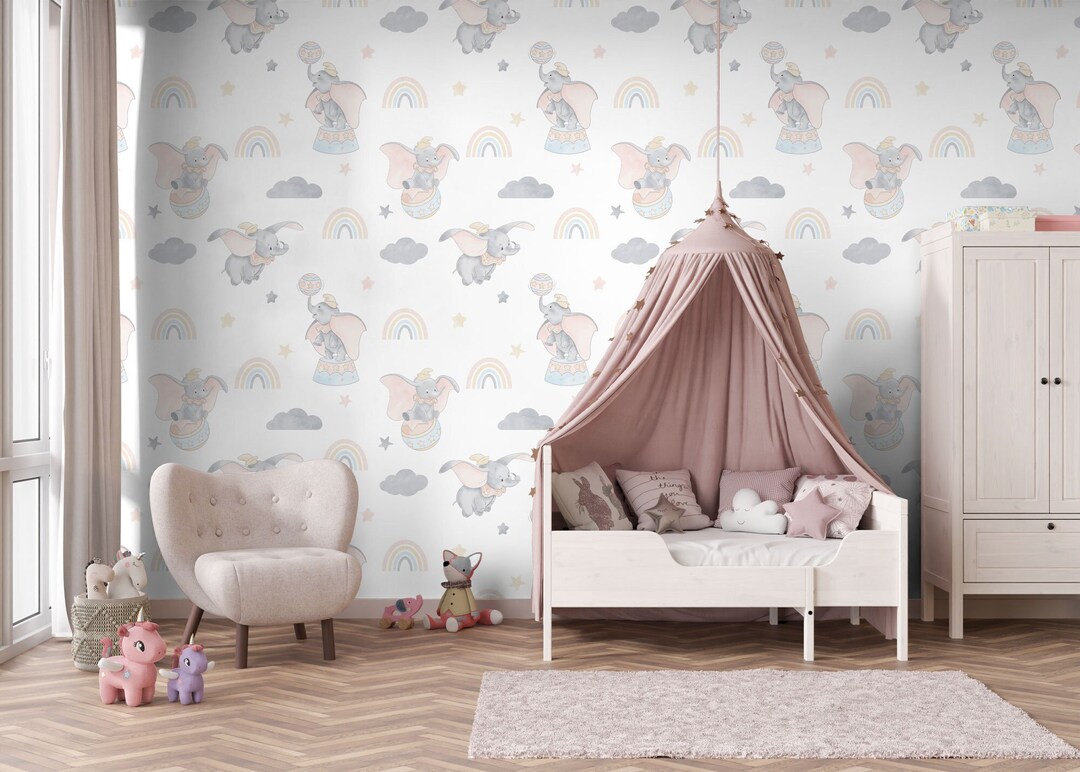 Dumbo Wall Mural | Watercolor Dumbo Wallpaper | Watercolor Cute ...