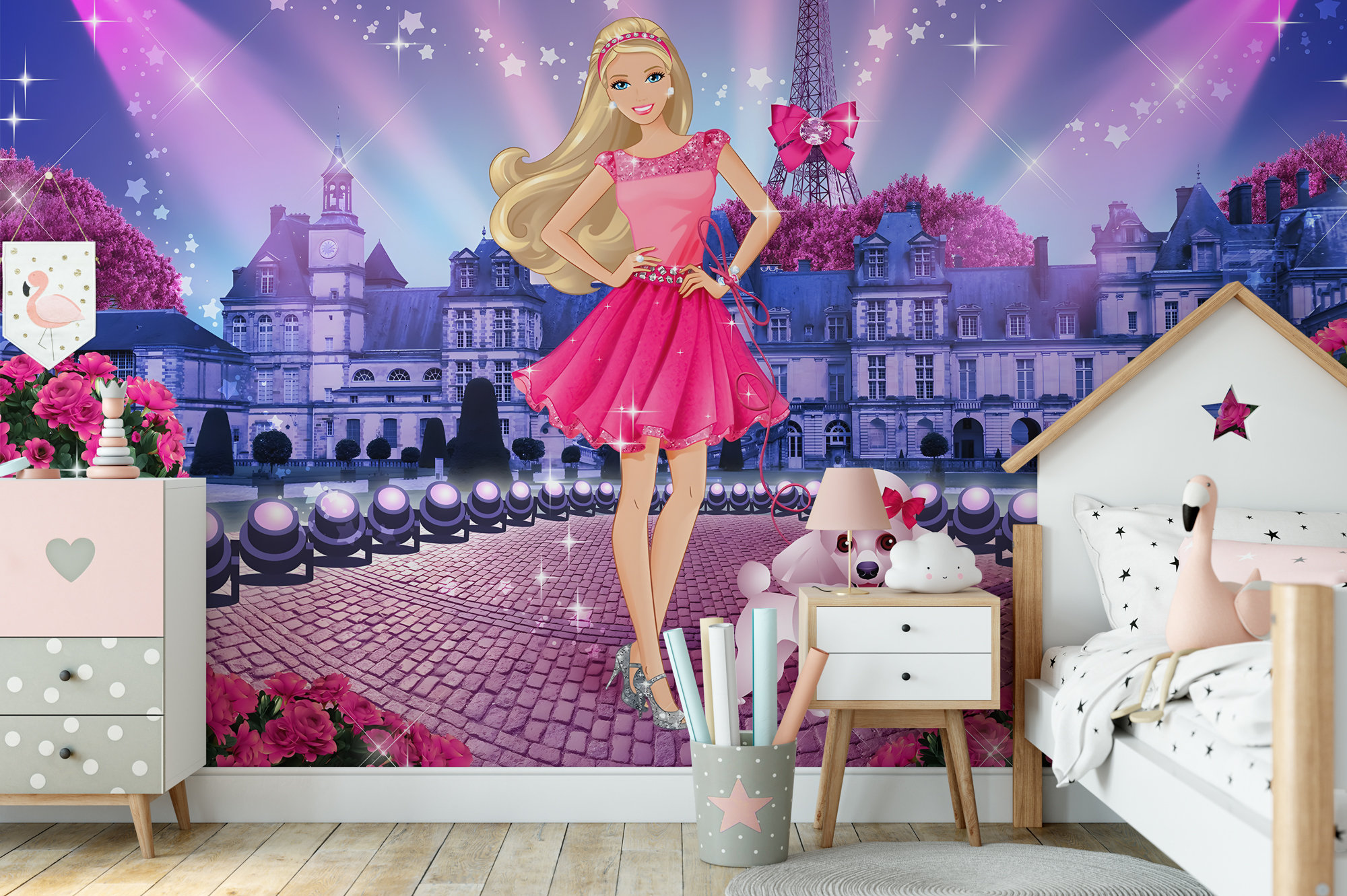 Barbie Wall Mural | Barbie in Paris Wallpaper | Barbie Fashionista Wall ...