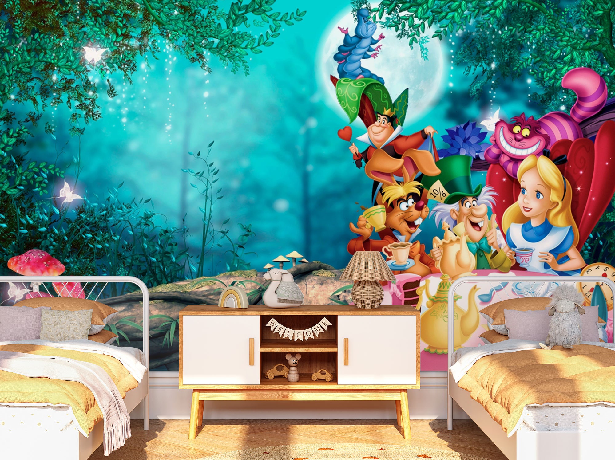 Alice in Wonderland Wall Mural | Tea Party Wallpaper | Nursery Decor ...