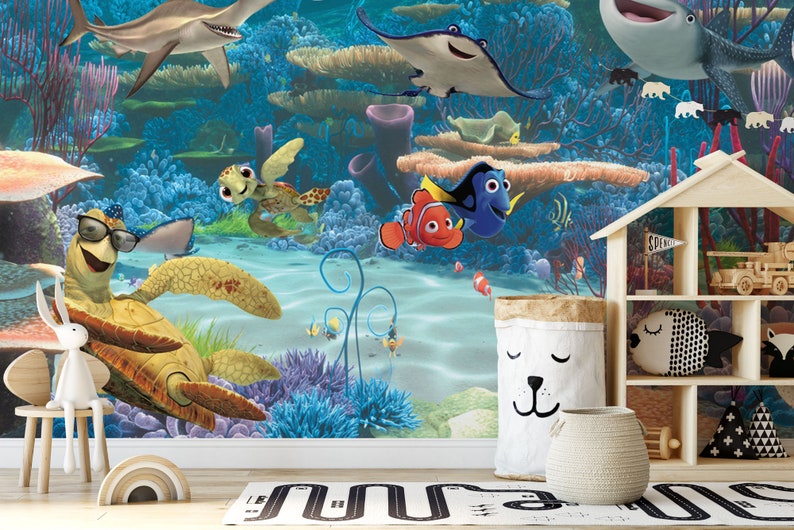 Nemo and Dory Wall Mural Finding Nemo Wallpaper Nursery | Etsy