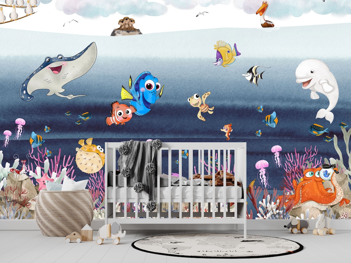 Finding Nemo Wall Mural Nemo and Dory Wall Mural Underwater Wallpaper ...