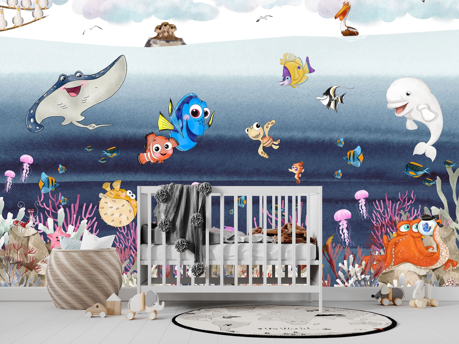 Finding Nemo Wall Mural Nemo and Dory Wall Mural Underwater Wallpaper ...
