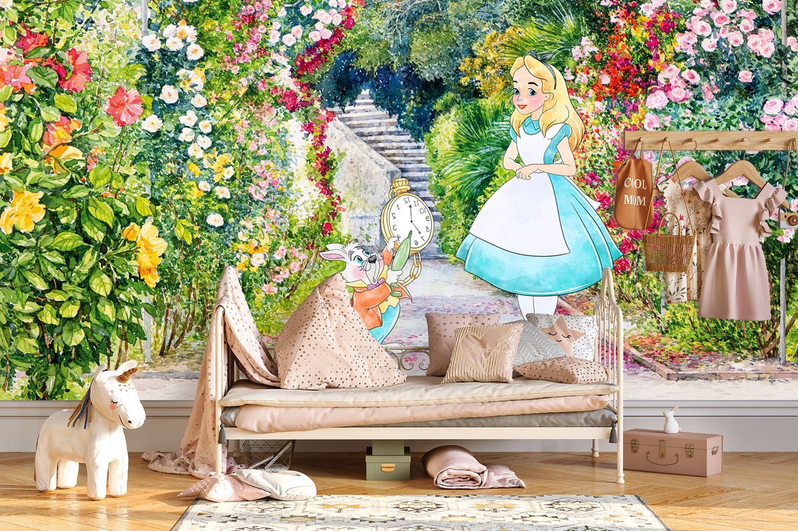 Alice Wall Mural Alice in Wonderland Wallpaper Nursery - Etsy