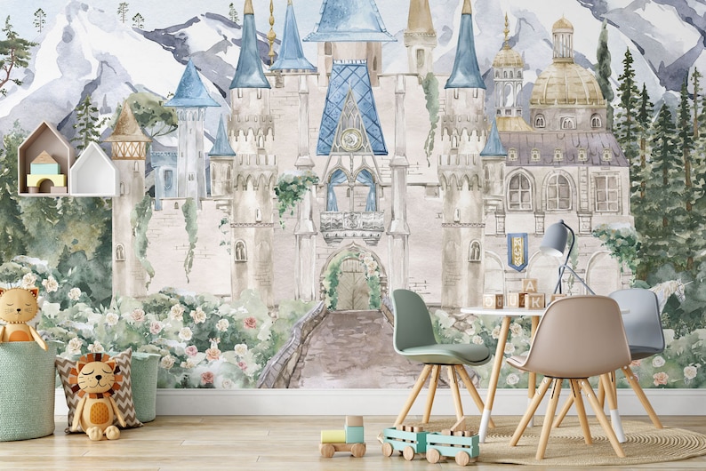 Fairy Tale Castle Wall Mural Watercolor Castle Wallpaper - Etsy