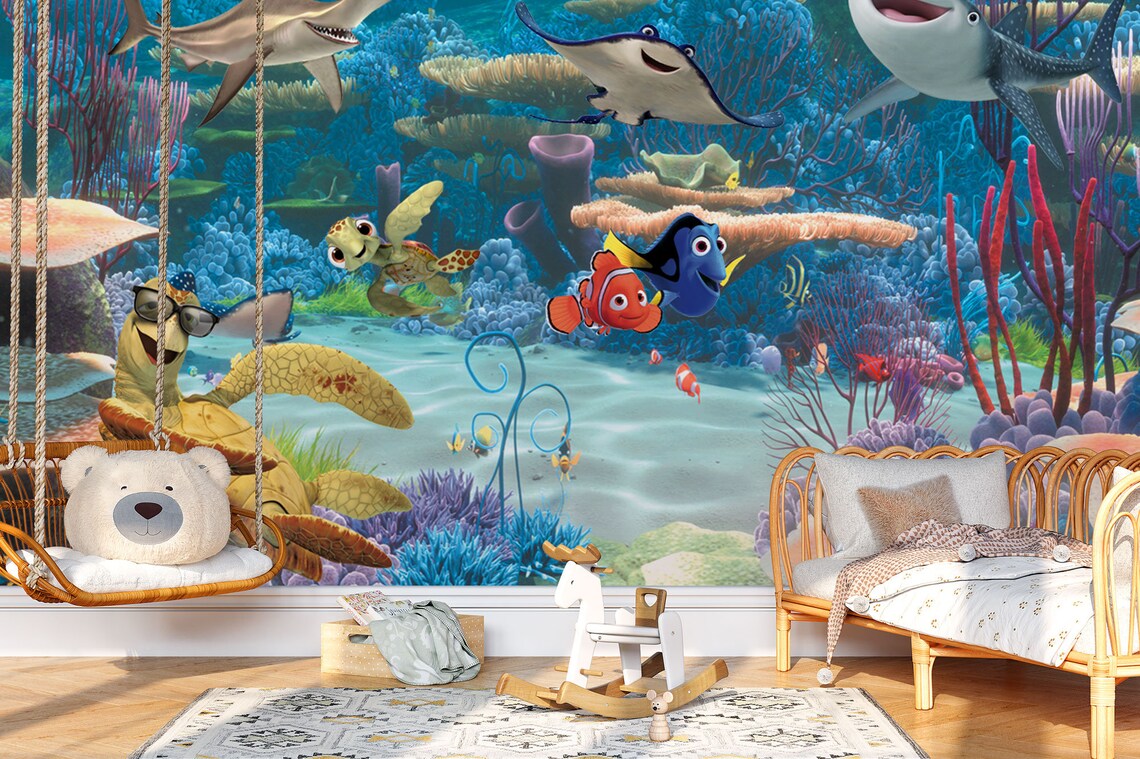 Nemo and Dory Wall Mural Finding Nemo Wallpaper Nursery - Etsy