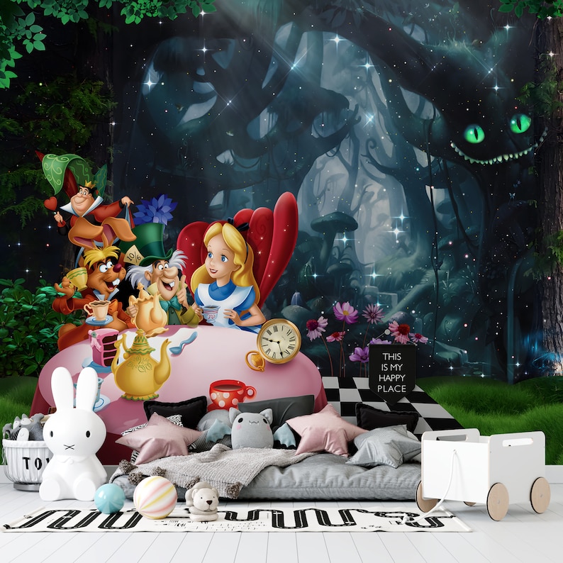 Alice in Wonderland Wall Mural Tea Party Wallpaper Alice in the ...