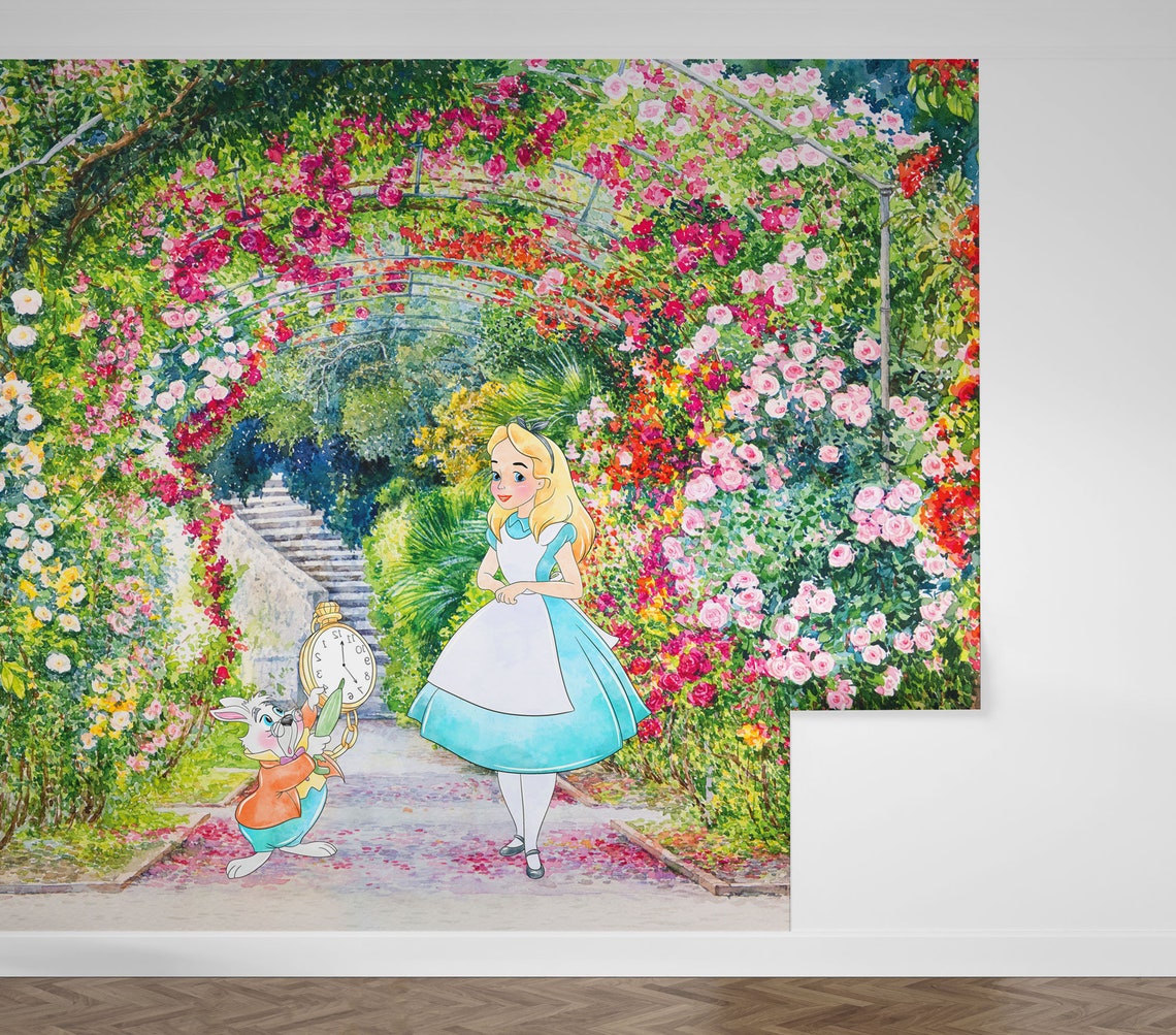 Alice Wall Mural Alice in Wonderland Wallpaper Nursery - Etsy