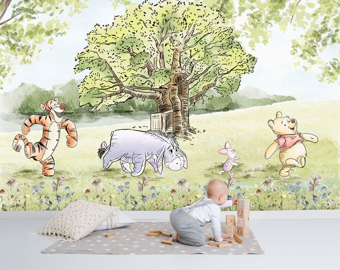 Hand-drawn Winnie the Pooh and Friends Wall Mural | Winnie the Pooh ...