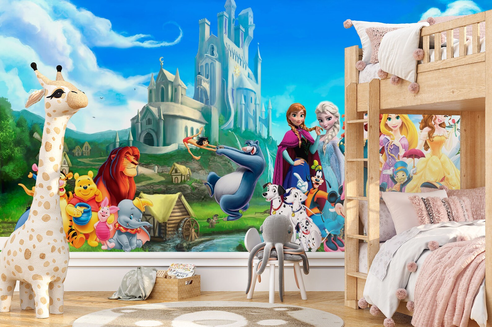 Disney Characters Wall Mural | Peter Pan, Princess, Winnie the Pooh and ...