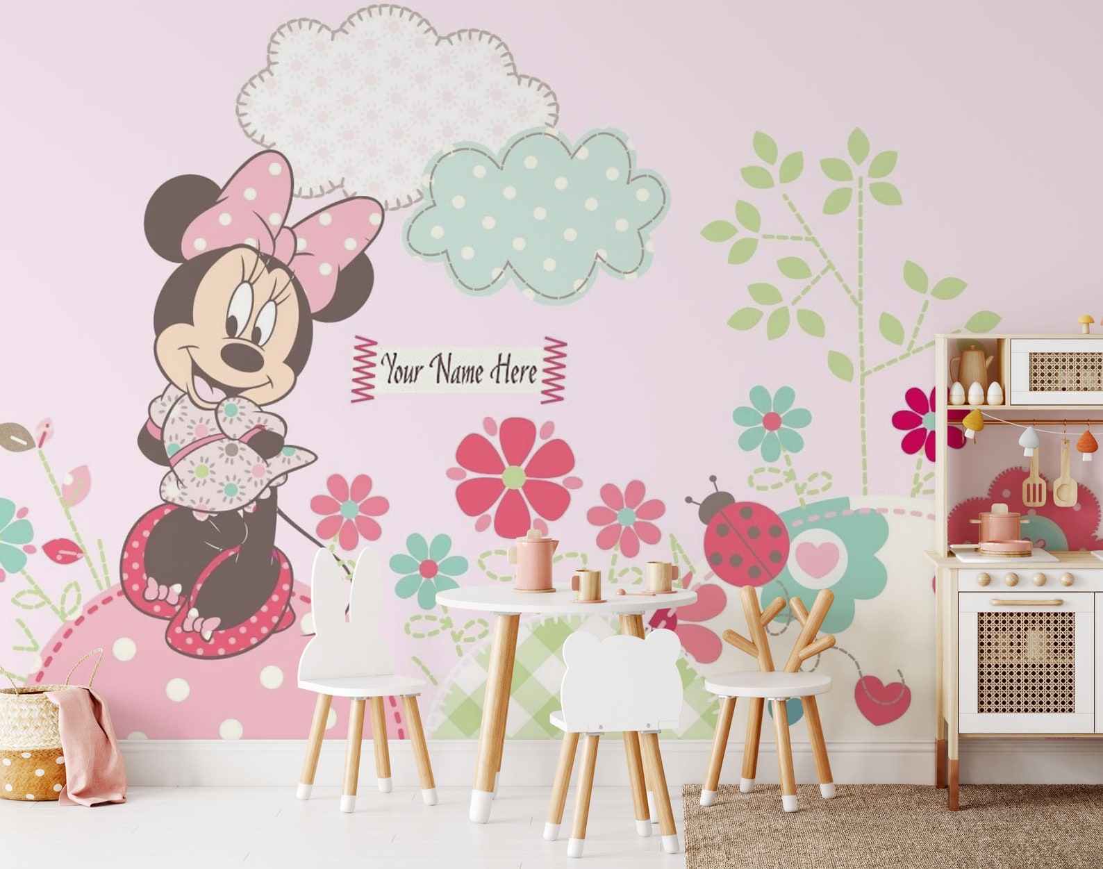 Minnie Mouse Wall Mural minnie Mouse Wallpaper Nursery Decor Children ...