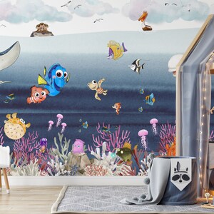 Finding Nemo Wall Mural Nemo and Dory Wall Mural Underwater Wallpaper ...