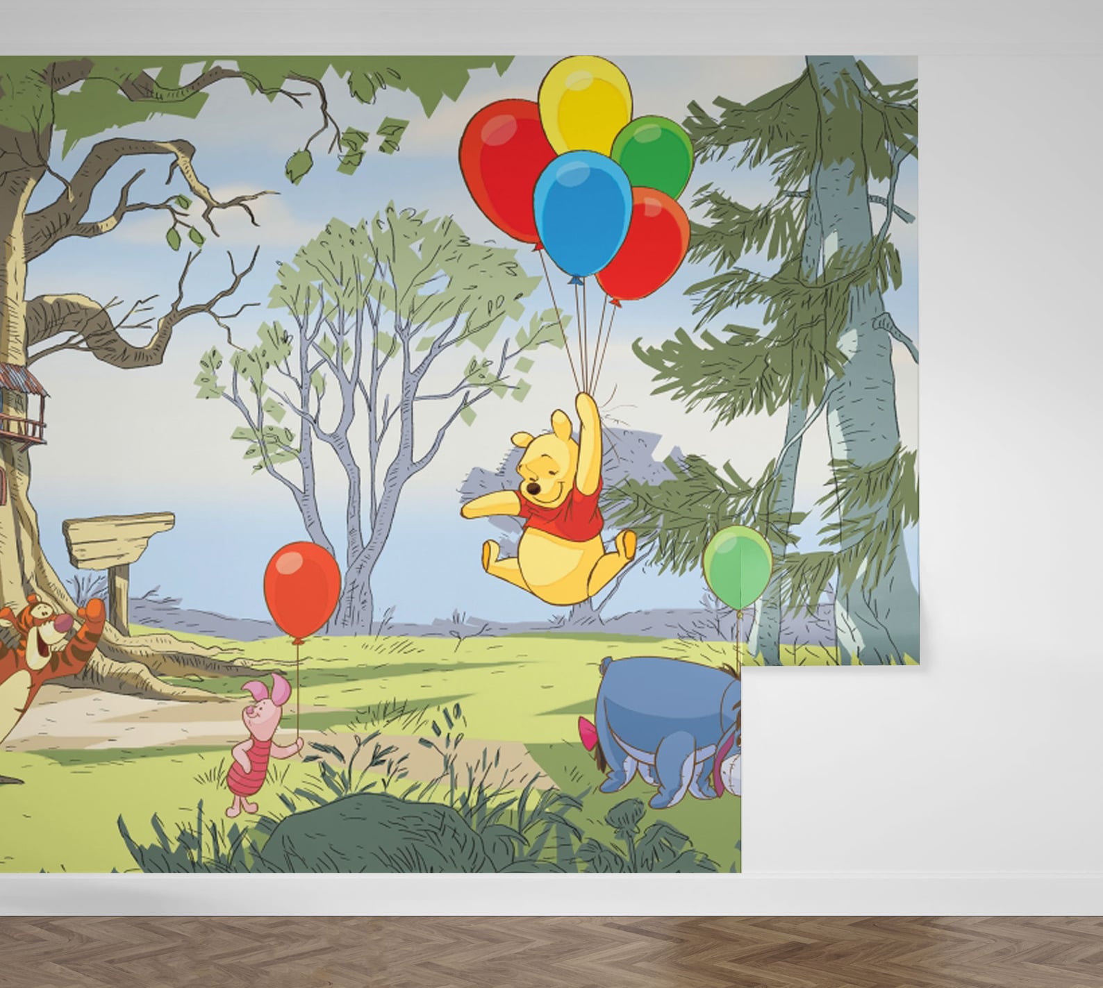 Winnie the Pooh Flying With Balloons Wall Mural | Winnie the Pooh and ...