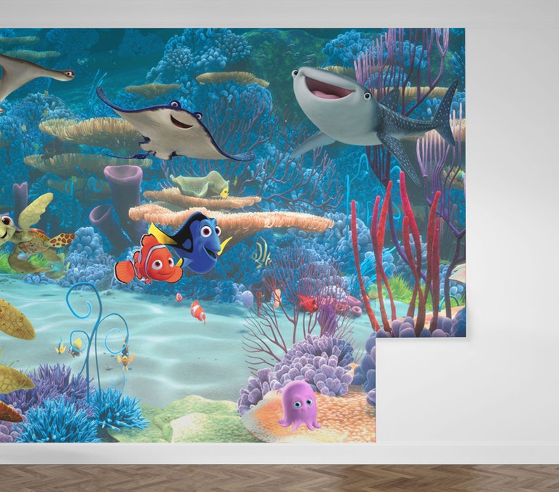 Nemo and Dory Wall Mural Finding Nemo Wallpaper Nursery | Etsy