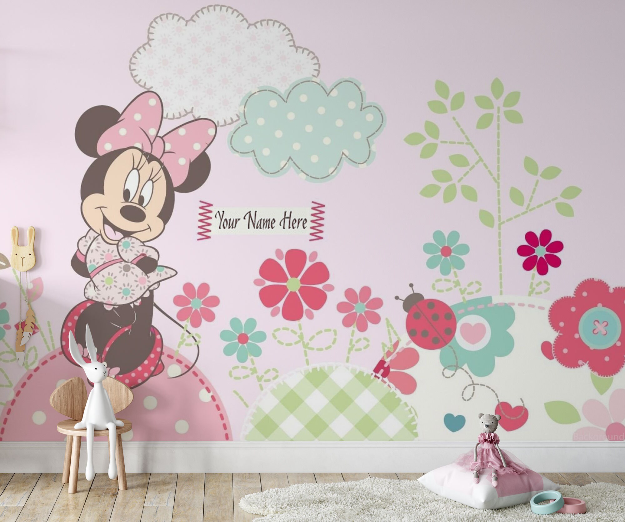 Minnie Mouse Wall Mural minnie Mouse Wallpaper Nursery Decor Children ...
