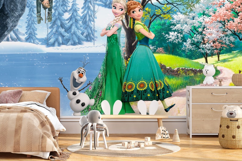 Frozen Wall Mural elsa and Anna Wallpaper Nursery Decor - Etsy