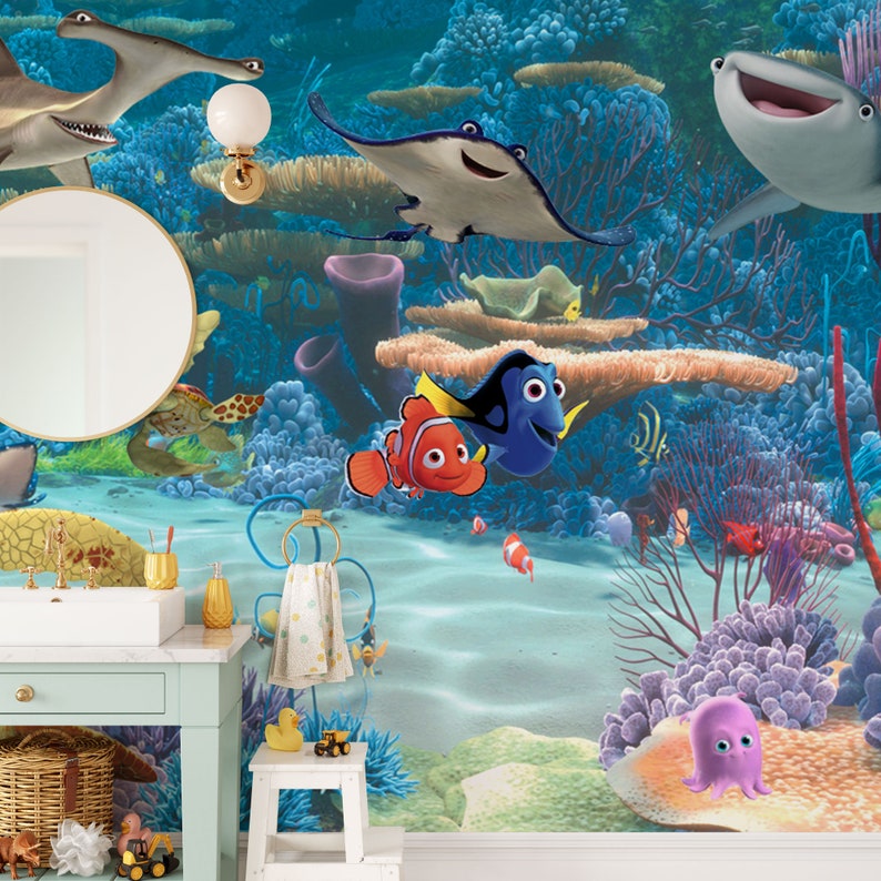 Nemo and Dory Wall Mural Finding Nemo Wallpaper Nursery | Etsy
