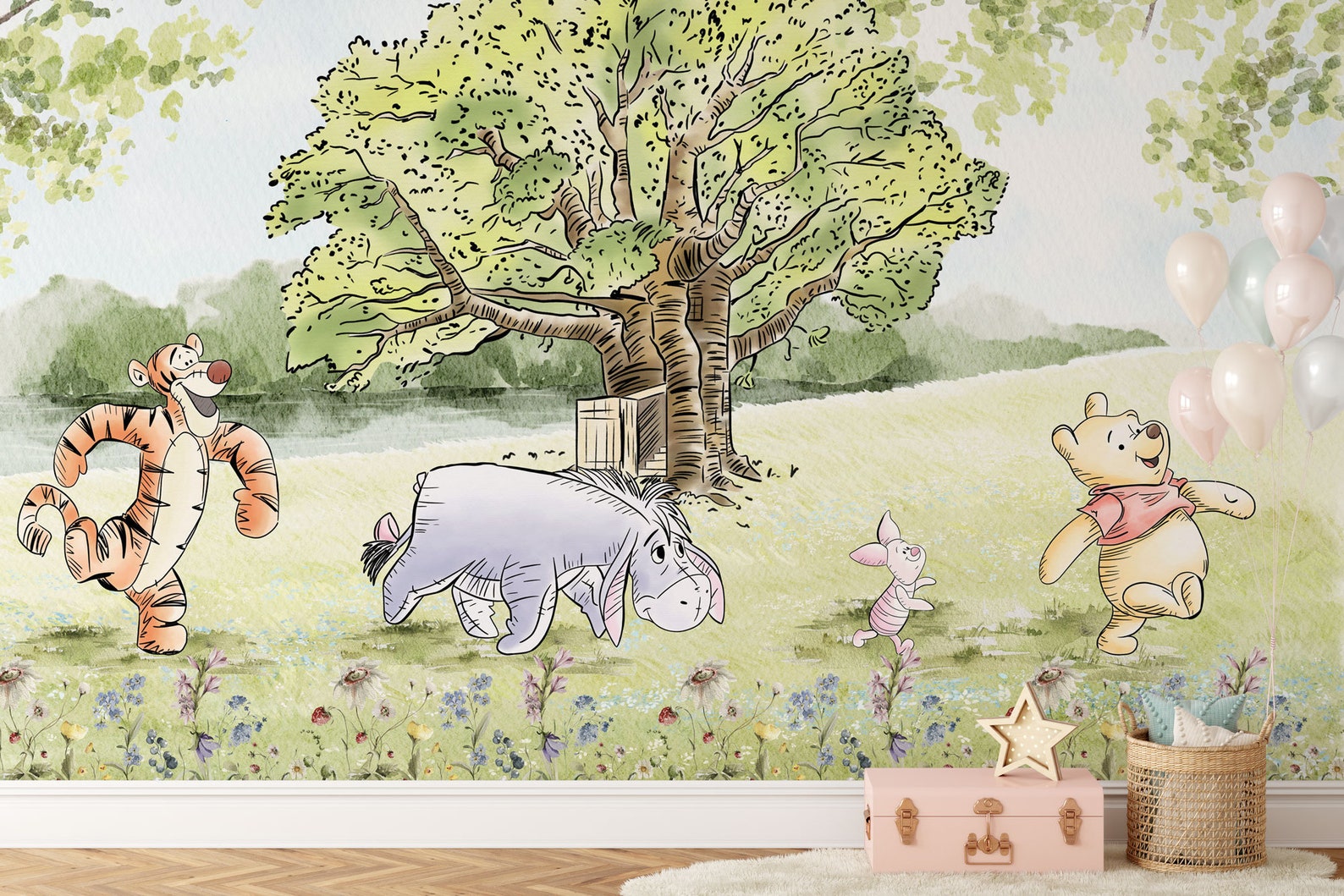 Hand-drawn Winnie the Pooh and Friends Wall Mural | Winnie the Pooh ...