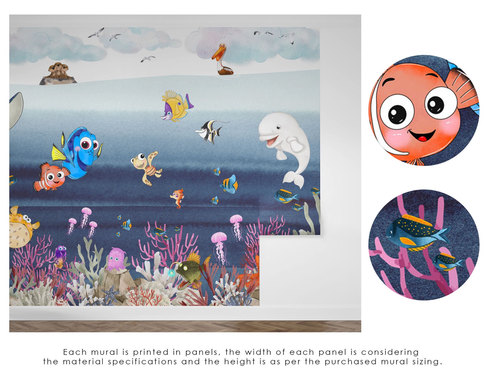 Finding Nemo Wall Mural Nemo and Dory Wall Mural Underwater Wallpaper ...