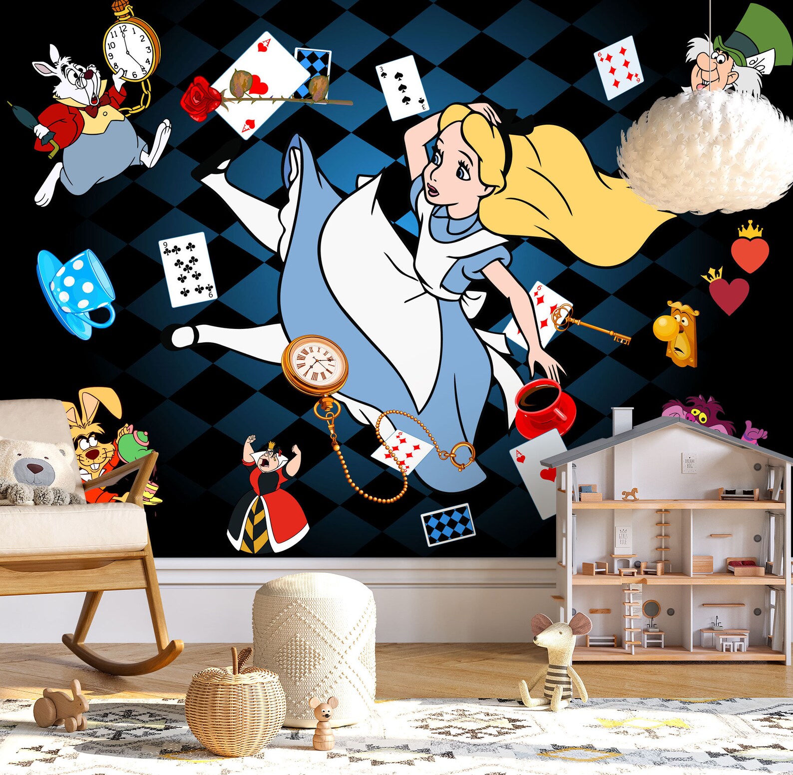 Down the Rabbit Hole Wall Mural Alice in Wonderland Wallpaper Nursery ...