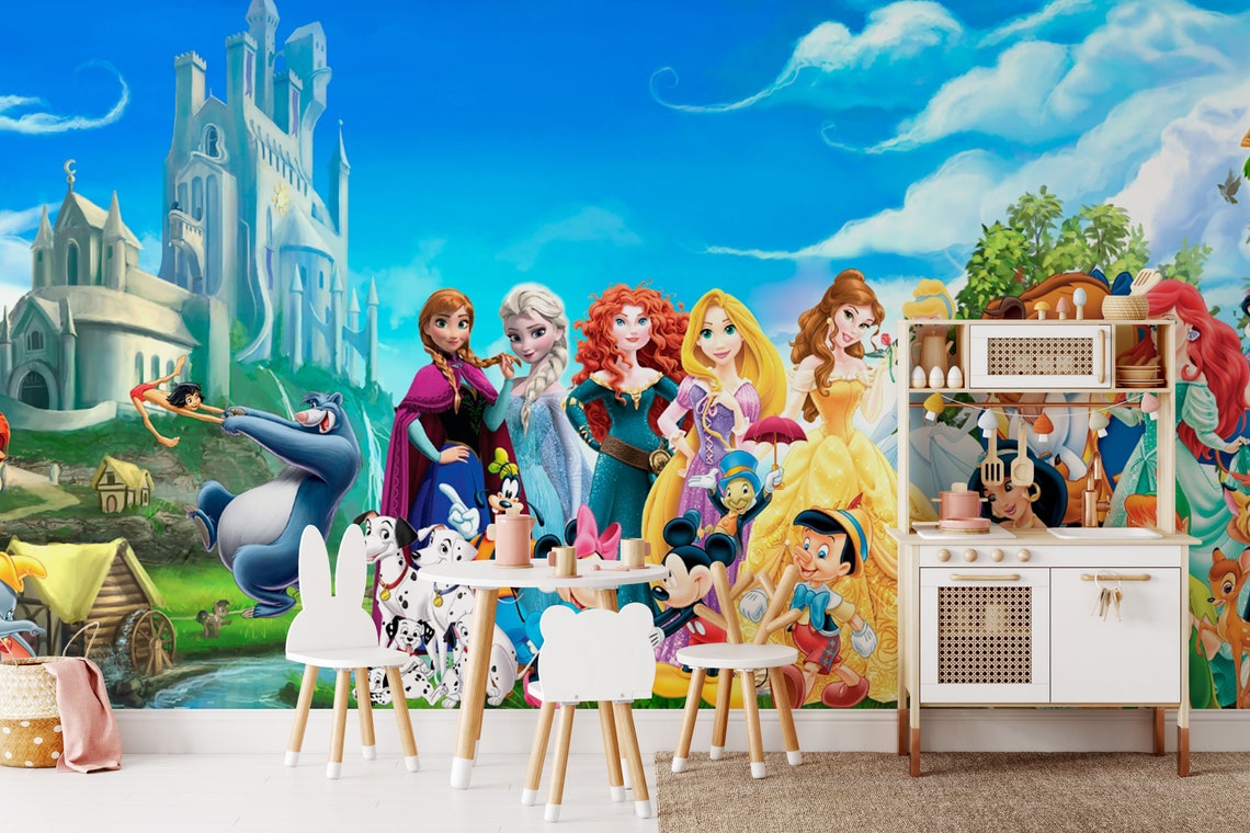 Disney Characters Wall Mural Peter Pan Princess Winnie the - Etsy