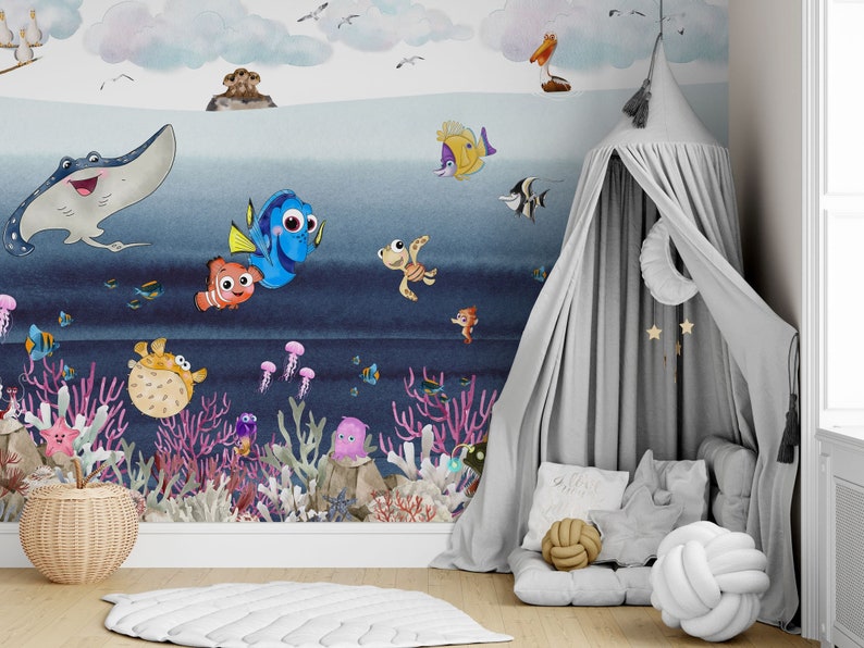 Finding Nemo Wall Mural Nemo and Dory Wall Mural Underwater Wallpaper ...