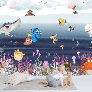 Finding Nemo Wall Mural Nemo and Dory Wall Mural Underwater Wallpaper ...
