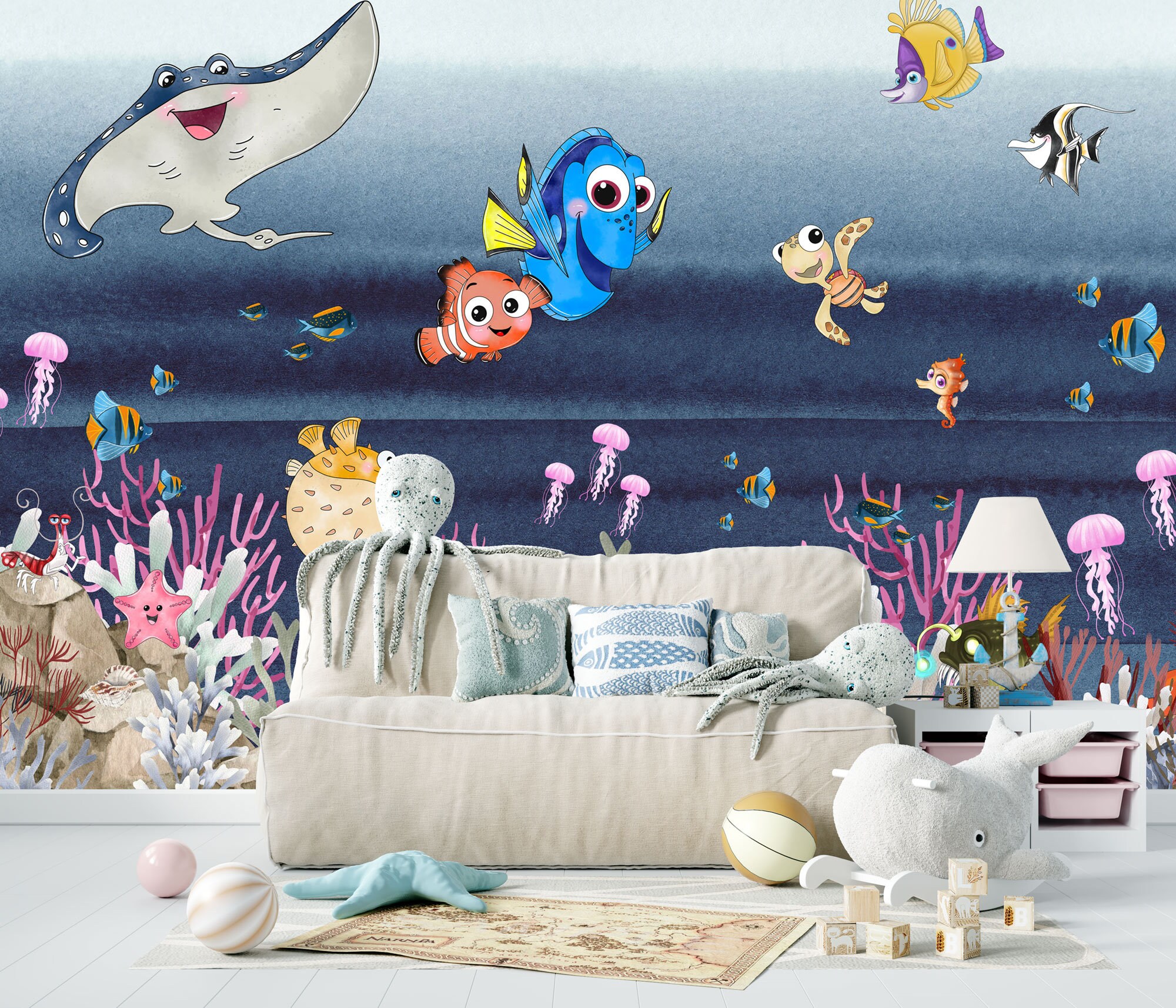 Finding Nemo Wall Mural Nemo and Dory Wall Mural Underwater Wallpaper ...