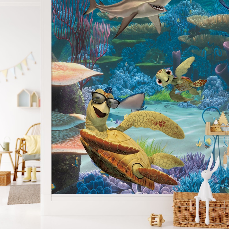 Nemo and Dory Wall Mural Finding Nemo Wallpaper Nursery | Etsy