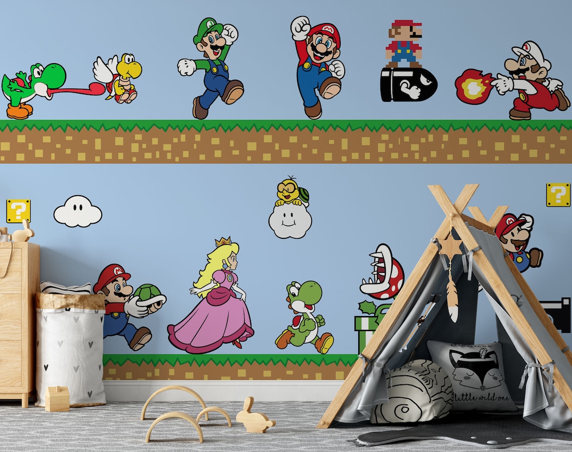 Super Mario Wall Mural Mario Wall Mural Super Mario Wallpaper Nursery ...