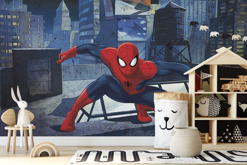 Spiderman Wall Mural | Spider-man Wallpaper | Nursery Decor | Children ...