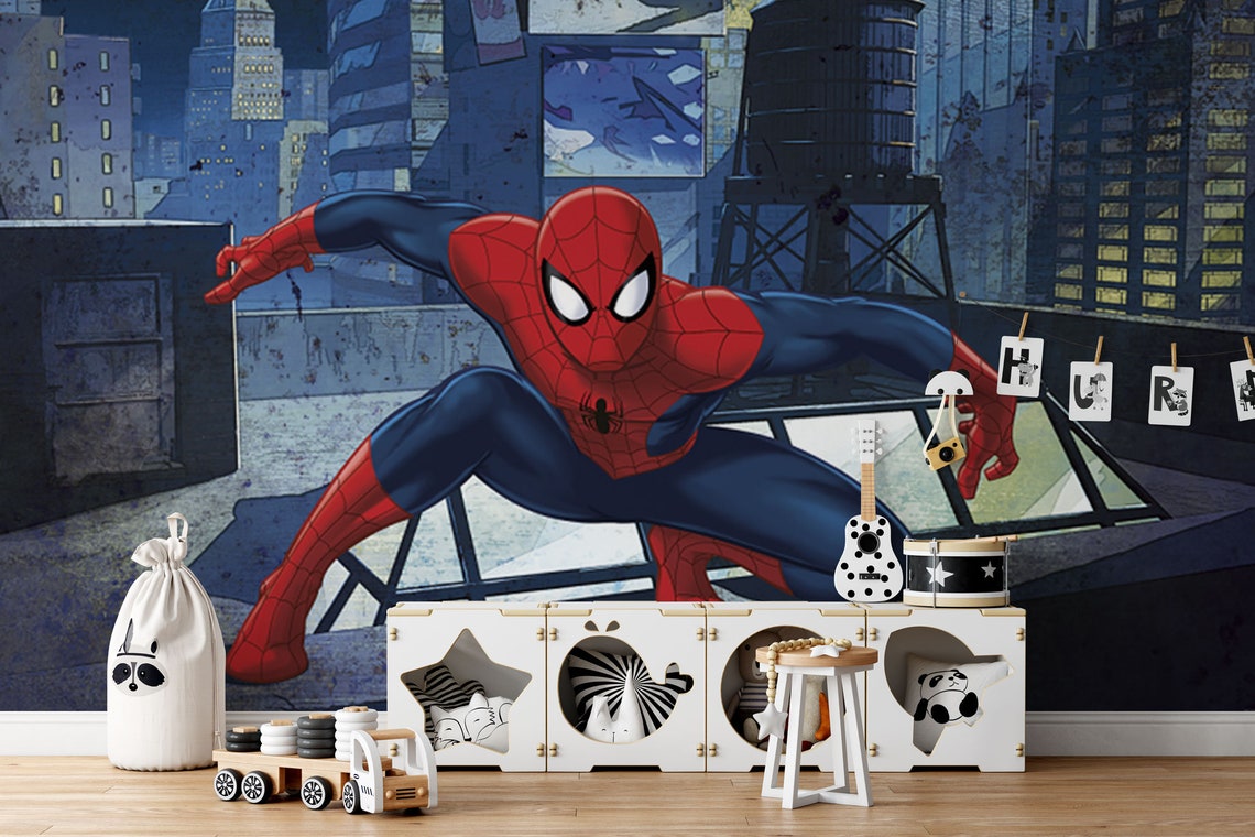 Spiderman Wall Mural | Spider-man Wallpaper | Nursery Decor | Children ...