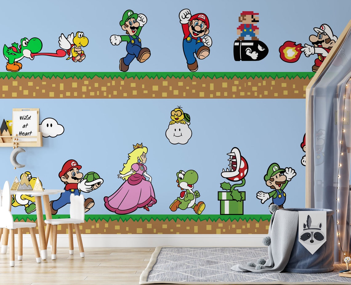 Super Mario Wall Mural | Mario Wall Mural | Super Mario Wallpaper ...