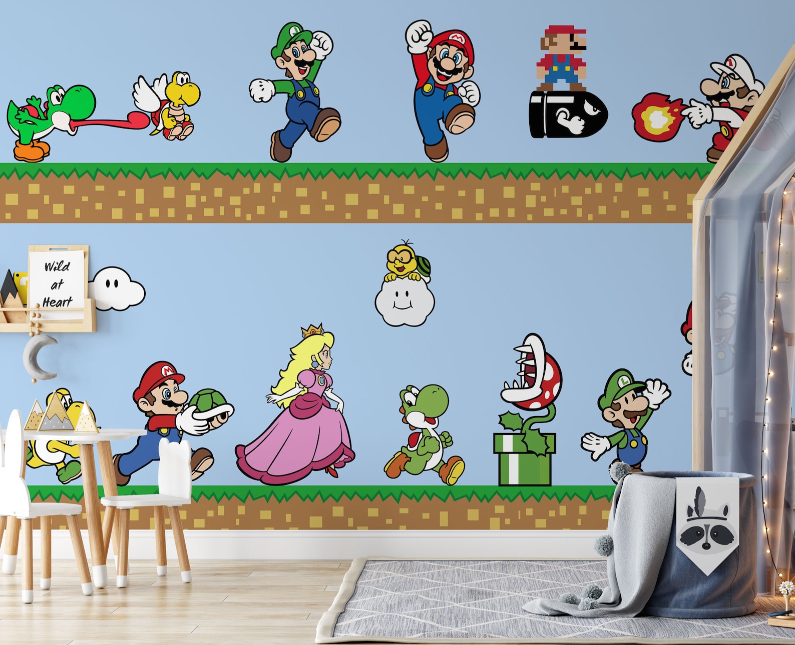 Super Mario Wall Mural Mario Wall Mural Super Mario Wallpaper Nursery ...