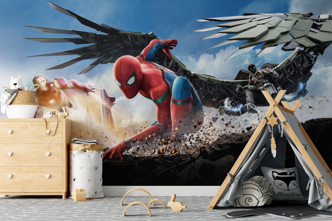 Spiderman Wall Mural Spider-man Wallpaper Nursery Decor - Etsy