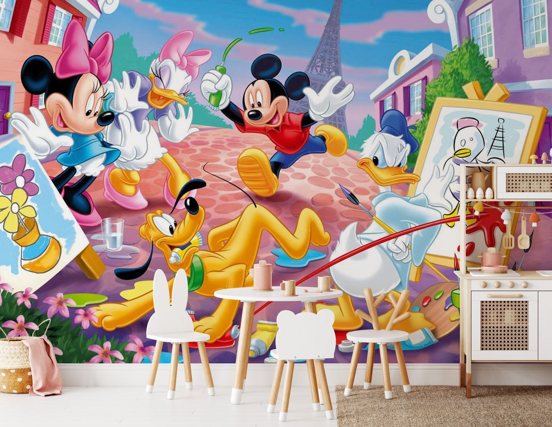 Mickey Mouse and Friends in Paris Wall Mural | Mickey Mouse Wallpaper ...