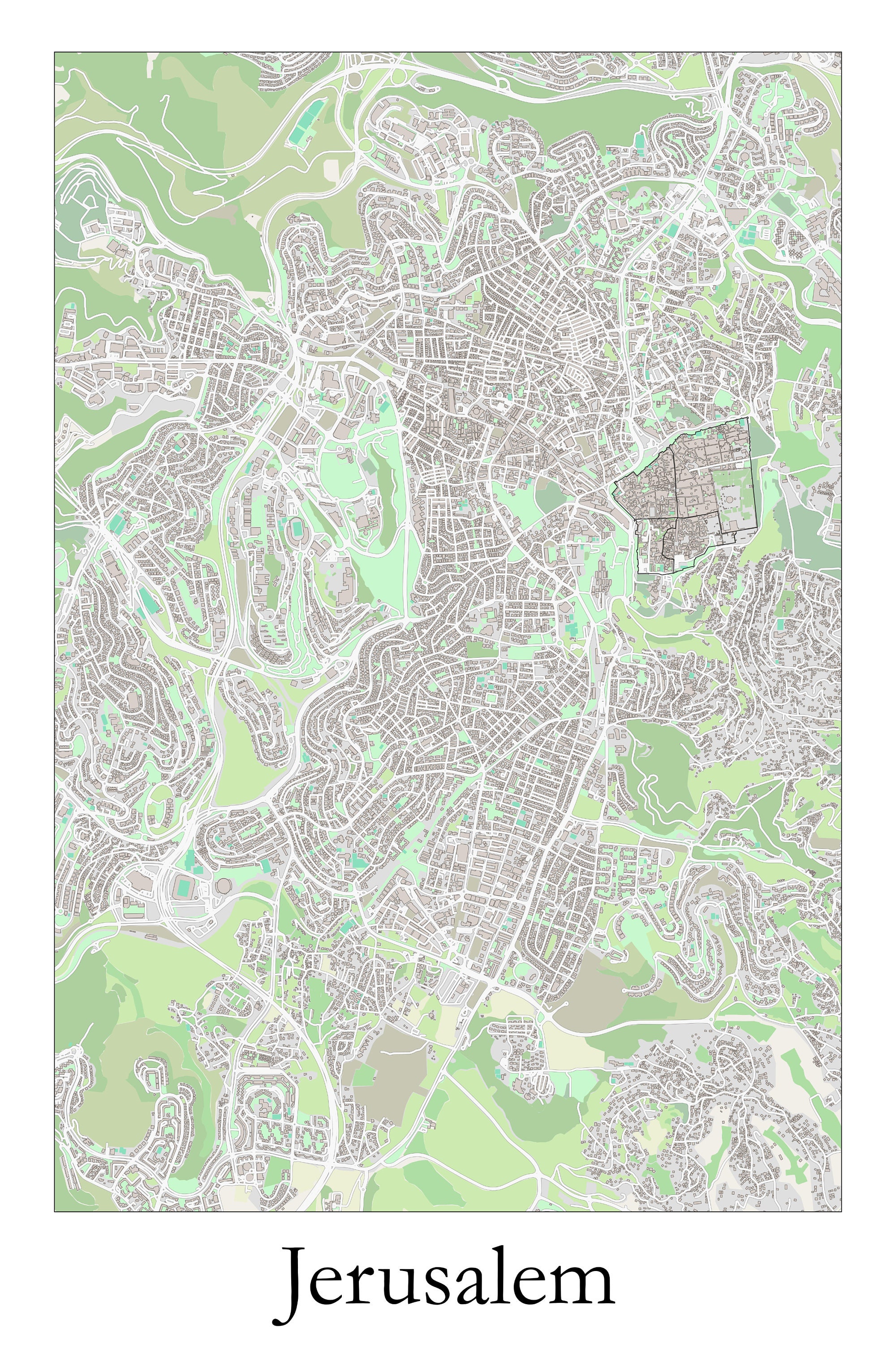 Jerusalem City Colorful Map Poster, Jewish Peace Map Art Poster ...