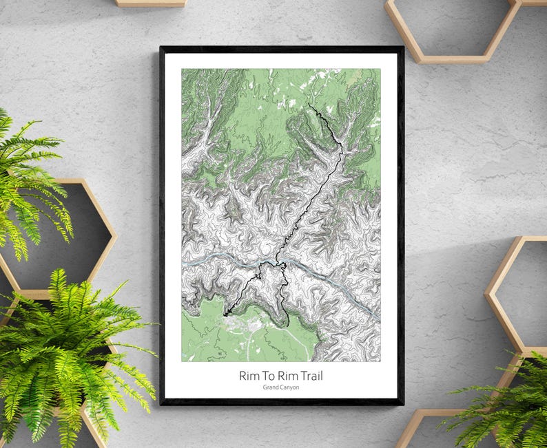 Grand Canyon Rim-to-rim Topographic Trail Map Art Print - Etsy
