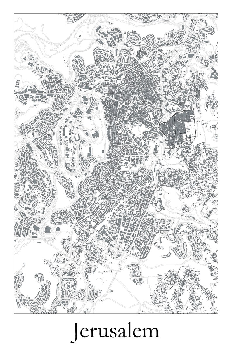 Jerusalem City Colorful Map Poster, Jewish Peace Map Art Poster ...