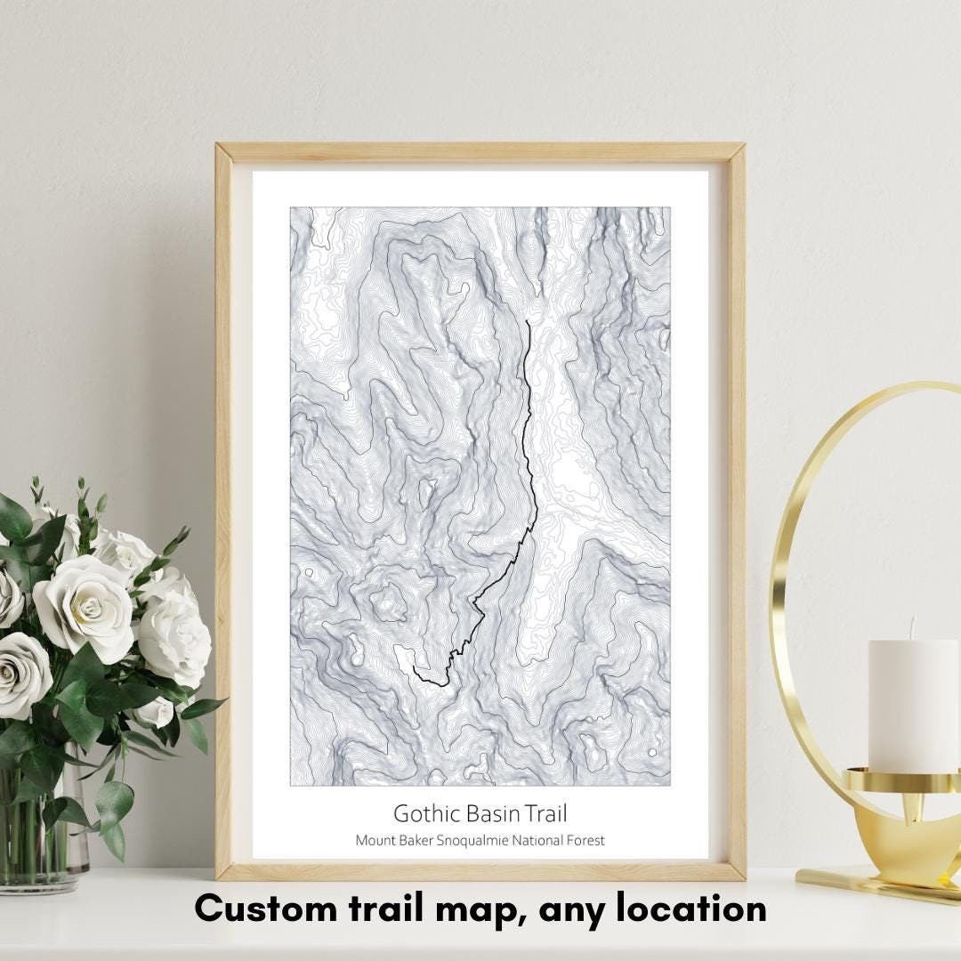 Custom Trail Map, Any Location Topographic Poster, Unique Gift for ...