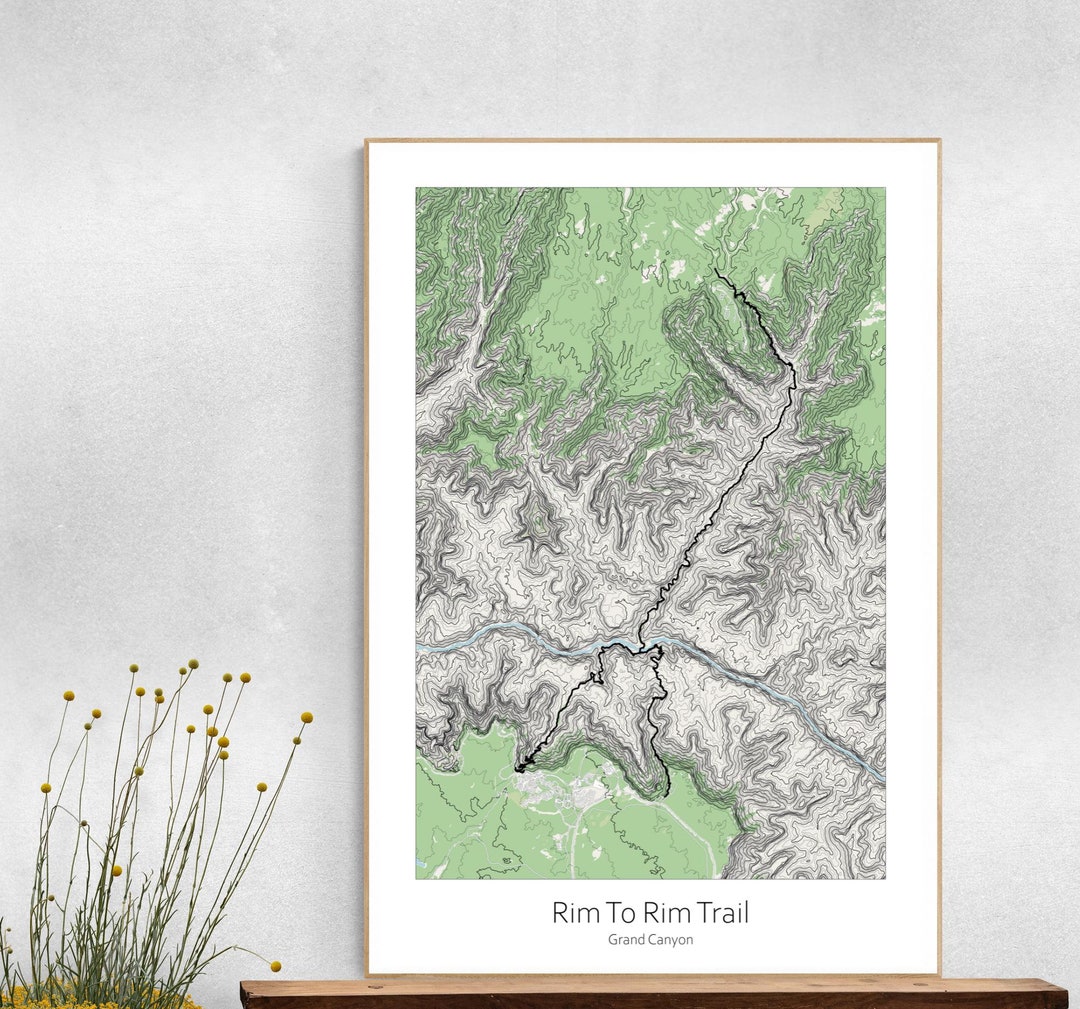 Rim to Rim Trail Topographic Map, Arizona Grand Canyon Trail Hiking. - Etsy