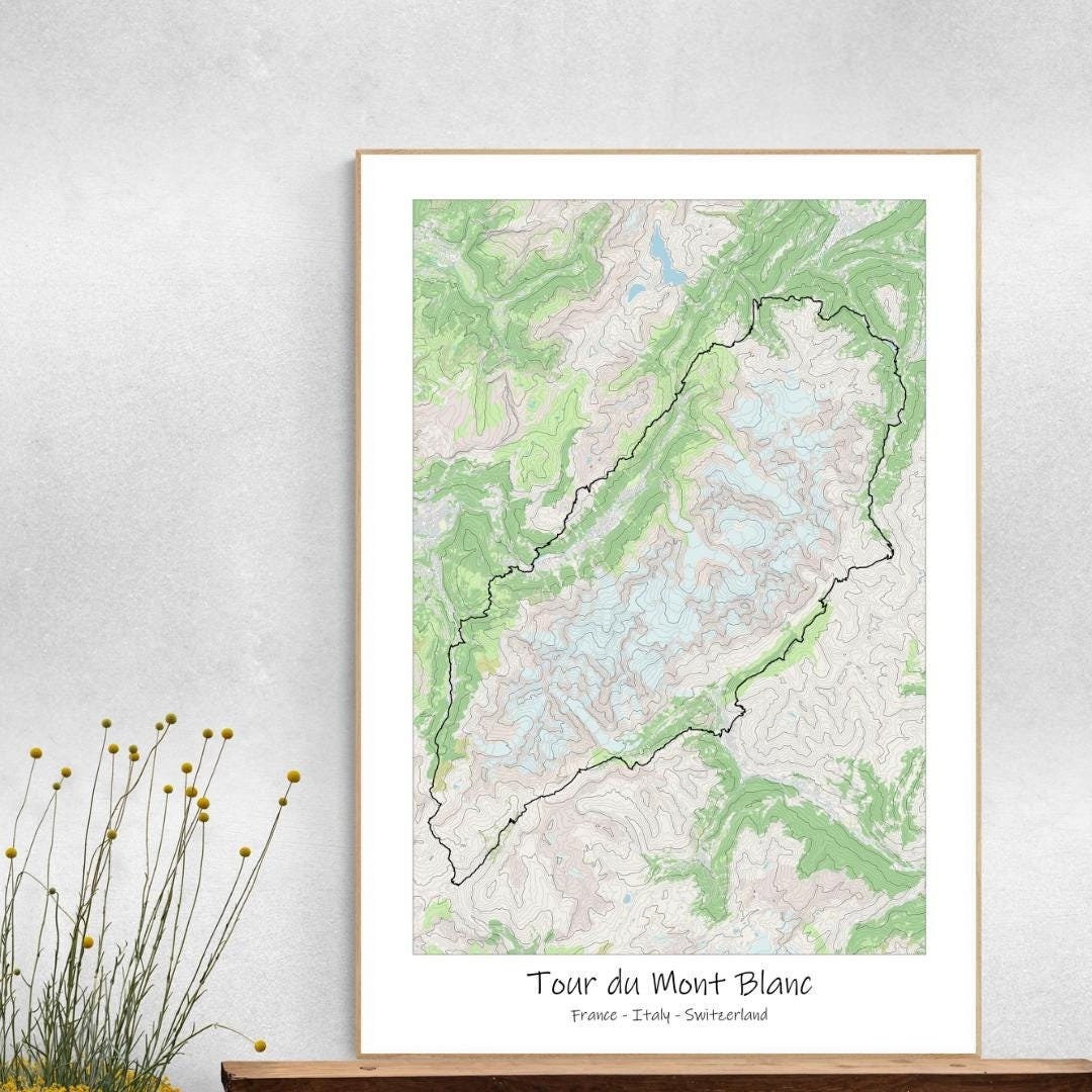 Tour Du Mont Blanc Trail Topographic Map Poster, TMB Trail Hiking, Mont ...
