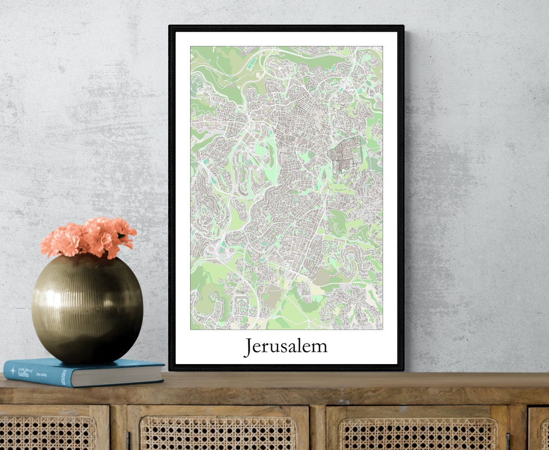 Jerusalem City Map Poster, Colorful Jewish Art - Etsy