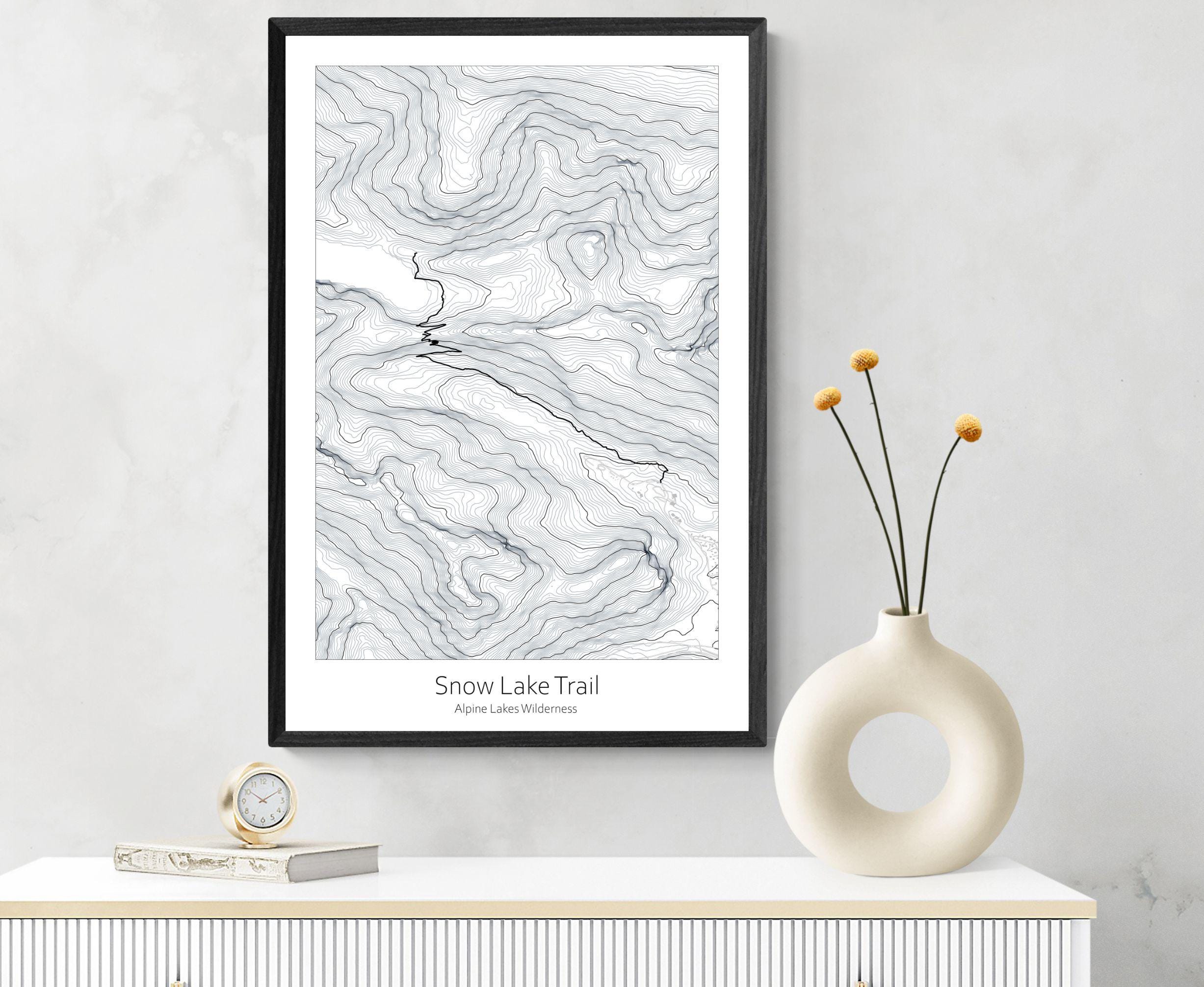 Snow Lake Trail Topographic Map Poster, Alpine Lakes Wilderness Hiking ...