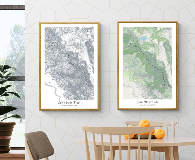 John Muir Trail Topographic Map Poster, Pacific Crest Trail Hiking ...