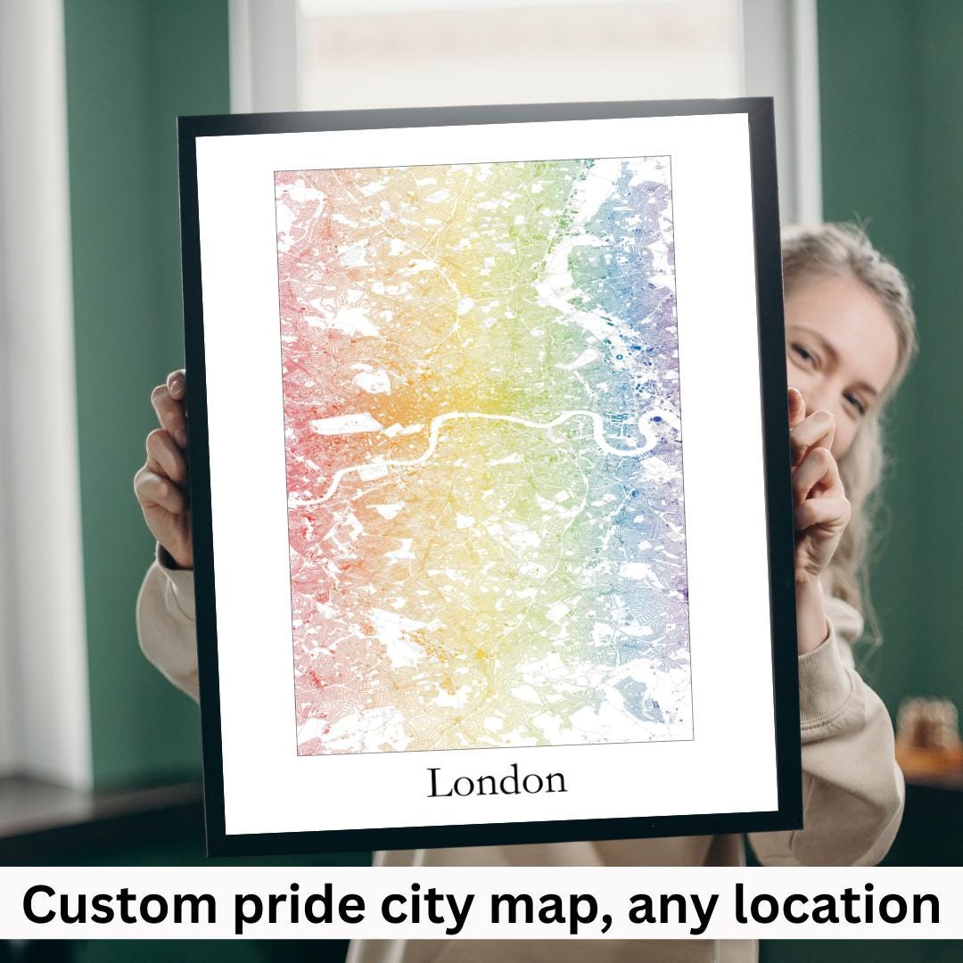 Custom Pride LGBTQ Map Art Poster, Rainbow Map Art Poster, Any City ...