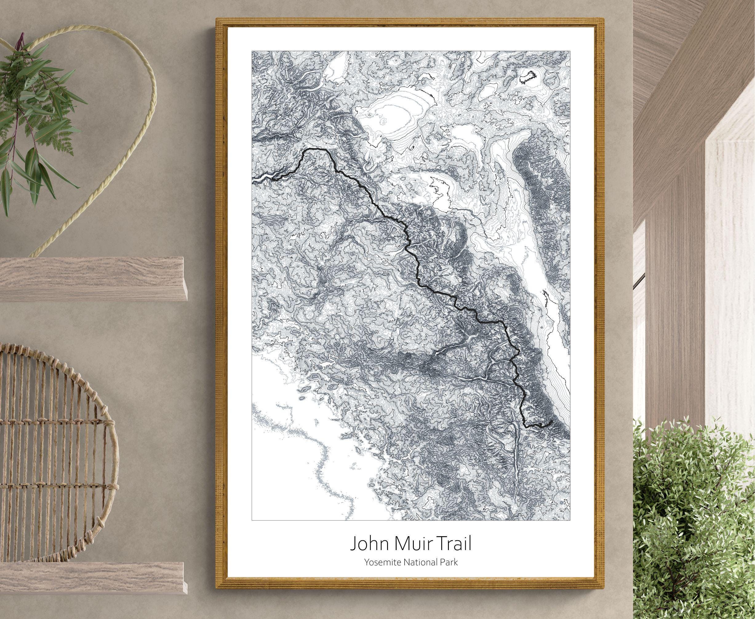 John Muir Trail Topographic Map Poster, Pacific Crest Trail Hiking ...