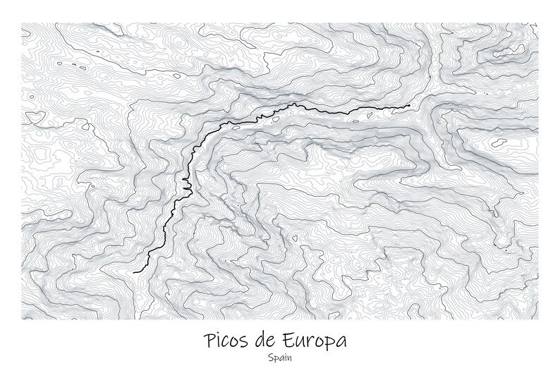 Picos De Europa Trail Topographic Map Poster, Asturias Spain Hiking, PR ...